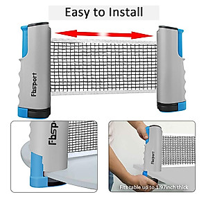 FBSPORT Ping Pong Paddle Set, Portable Table Tennis Set with Retractable Net, 2 Rackets, 6 Balls and Carry Bag for Children Adult Indoor/Outdoor Games, Gray