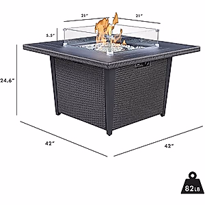 Mazatzal 42IN Square Lightweight Aluminum Propane Fire Table 50,000 BTU Outdoor Patio Fire Pit Table Gas Firepit Table with Lid, Wind Guard and Weather Cover for Outside Garden Backyard (Grey)