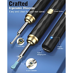 Kekoy Ear Wax Removal Camera, Ear Cleaner 1296P HD Camera, Ear Cleaning Kit with 8pcs Ear Set, Wireless WiFi Otoscope with 6 Lights, Rechargeable Earwax Removal Tool Kit for Adult & Kid(Black)