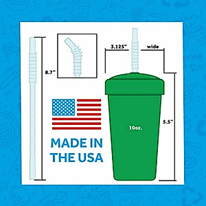 Re-Play Made in USA 2 Convertible Cups for Toddlers with Sippy Cup and Straw Cup Lids - 2 Plastic 10 Oz. Toddler Cups, 2 Hard Sput Sippy Cup Lids, 2 Straw Cup Lids and 2 Bendy Straws - Aqua
