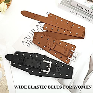 Kajeer Womens Wide Belts for Dresses Vintage Wide Elastic Belts for Women Rivet Cinch Belt with Buckle(M, Black)