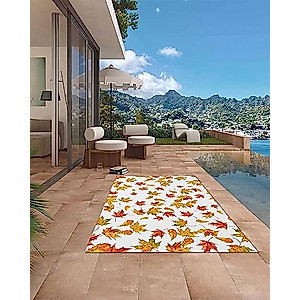 Fall Maple Leaf Outdoor Area Rug 4'x6',Patio Balcony Porch Front Door Camping Camper Deck Runner Rug,Washable Carpet Indoor Living Room/Kitchen,Hallway Floor Mat Thanksgiving Autumn Orange Leaves