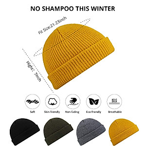 SATINIOR 4 Pieces Trawler Beanie Watch Hat Roll up Edge Skullcap Fisherman Beanie Unisex (Black, Army Green, Dark Gray, Yellow)
