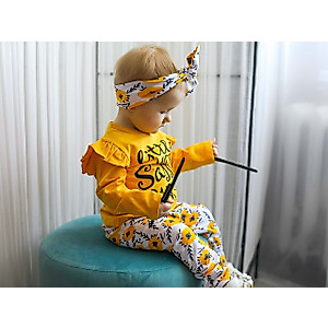 3Pcs Baby Girl Clothes Little Miss Sassy Pants Long Sleeve Letter Tops Flowers Pants and Headband Outfit Set (18-24 Months)