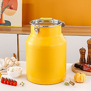 YISHUOYZBS Stainless steel storage tank,Containers Airtight with Portable Handle, Large Kitchen Rice Canisters Bucket with Lids and Side Locking Clamp,Great for Flour Snacks Sugar Cereal-Yellow||8L