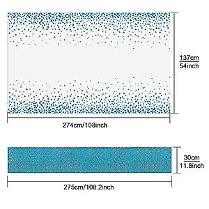 FGSAEOR Blue Tablecloth, 12x108inch Sequins Table Runners and 54x108inch Plastic Table Cloths for Party Decorations, Sparkling Party Supplies Table Cover for Indoor Outdoor Parties