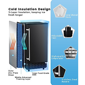 Joy Pebble Commercial Cube Ice Maker，Built-in Ice Maker Machine, 80lbs/Day, 40 Ice Cubes/Cycle, Reversible Door, Drain Pump, 24H Timer & Self-Cleaning, Under Counter Ice Cube Machine for Home, Black