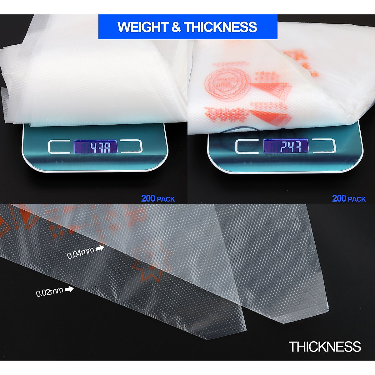 ilauke Piping Bags 15 inch 200PCS Pastry Bags Disposable Extra Thick Icing Bags for Frosting Cookie/Cake Decorating Supplies Cupcakes Baking Decoration [32 x 20 cm]