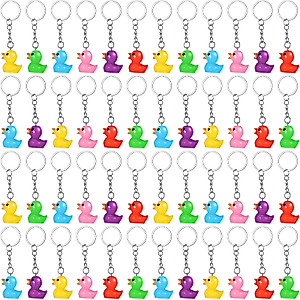 Yoande Plastic Duck Keychains Duck Party Favors Cute 3D Duck Chains Small Ducky Pendant Accessories for Birthday Party Baby Shower (Multi Color, 48 Pack)
