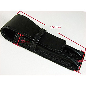 Lanxivi Double Pen Genuine Leather Pouch Case Top Washed Cowhide (Black)