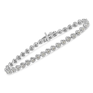 .925 Sterling Silver 1.0 Cttw Miracle Set Diamond Heart-Link 7" Tennis Bracelet (I-J Color, I2-I3 Clarity)