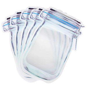 60Pcs 3 Color Mixed Food Saver Storage Bags Mason Jar Pattern Reusable Portable Stand Up Zipper Bags Snack Container Leakproof Package Bag Matt Pouche for Travel Camping (20 yellow 20 Red 20 Blue)