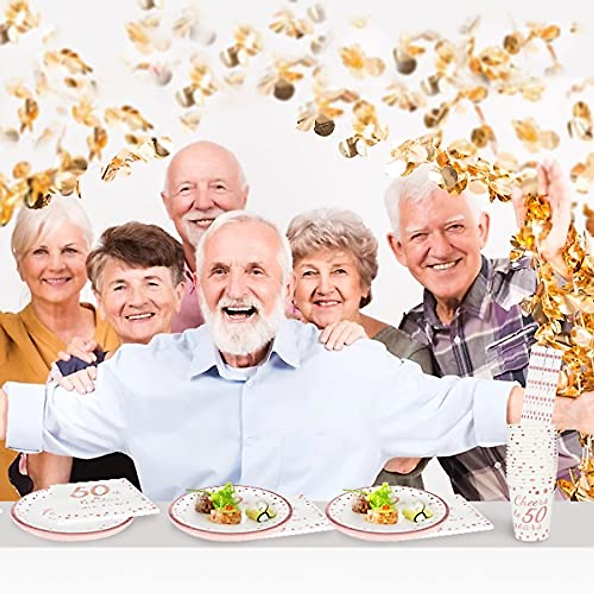 50th Birthday Rose Gold Women Party Supplies Plates Set, Disposable Paper Tableware for 24 Guests, 120pcs Include 7” and 9” Plates, 12 oz Cups, Napkins and Straws