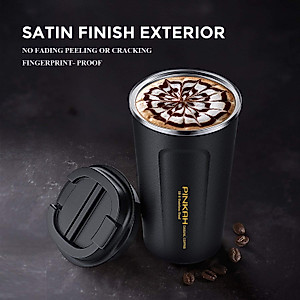 Coffee Travel Mug Stainless Steel Insulated Coffee Cup Double Wall Vacuum Insulation Coffee Tumbler with Leakproof Screw Lid Reusable Thermal Cup for Hot / Iced Beverage -510ml/17oz, Black
