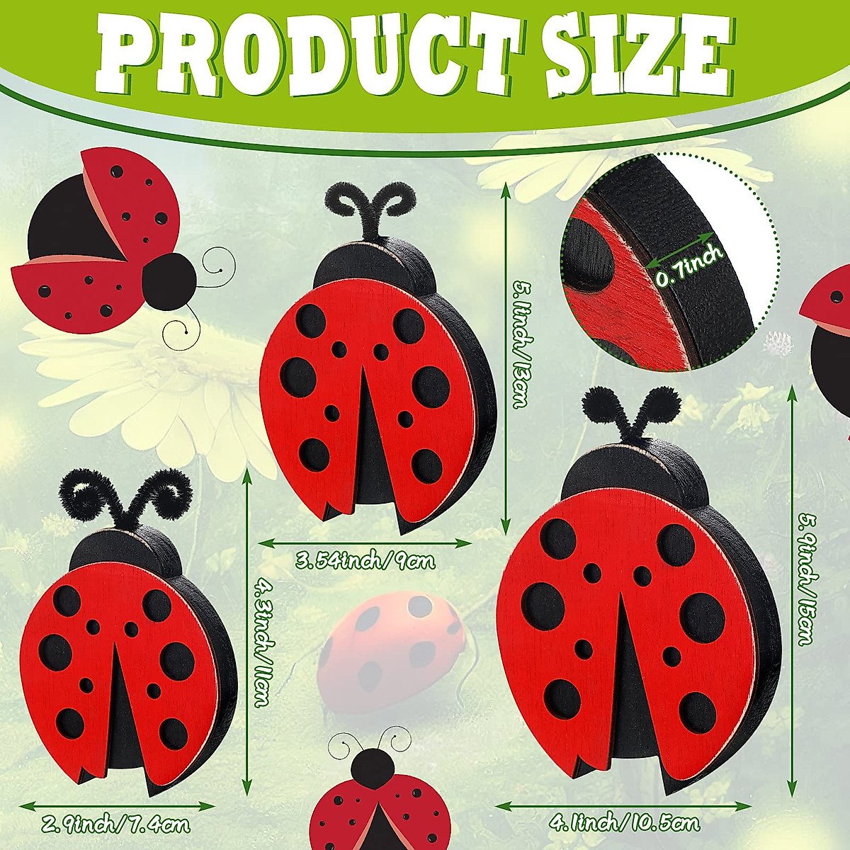 3 Pieces Spring Summer Tiered Tray Decor Red Ladybug Wooden Blocks Signs Farmhouse Ladybird Free Standing Decor Kitchen Shelf Display Ladybug Daisy Tiered Tray Decoration Housewarming Gift