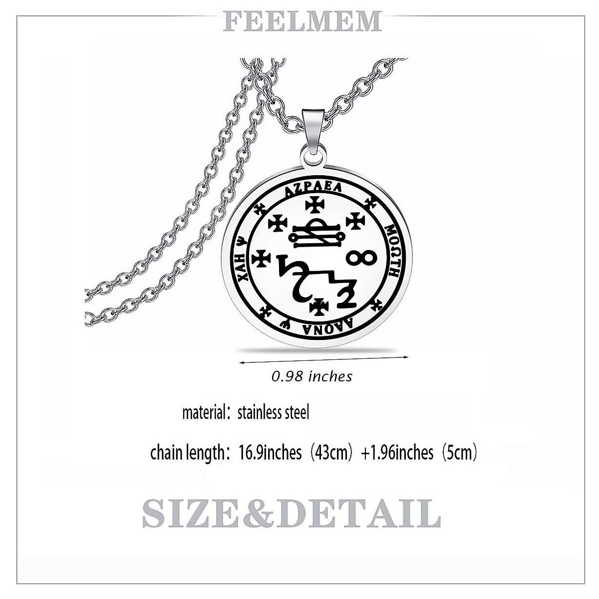 FEELMEM Angel Seal Archangel Azrael Sigil Necklace Amulet Necklace Solomon Talisman Symbol Pendant Talisman Amulet Gift (Angel Seal-necklace)