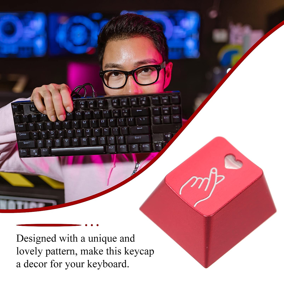 SOLUSTRE Mechanical Keyboard Key Metal keycap Decked keybaord red Heart keycap Decorative keycap mechanicalkeyboard Keyboard Enthusiasts keycap Aluminum Alloy Game Console Personality