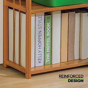 Magshion 4 Shelf Bamboo Bookshelf Freestanding Display Shelf, Tall Bookcase Rack Organize for Home Office Library Small Narrow Space (Natural, 19.7" L x 9.8" W x 43.7" H)