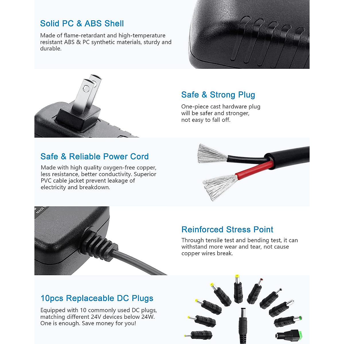 ALITOVE 24V 1A Power Supply Adapter DC 24 Volt 24W 1000mA 800mA 650mA 500A Power Converter Transformer with 5.5x2.5 5.5x2.1 5.5x3.0 5.5x1.7 4.8x1.7 4.0x1.7 3.5x1.35 3.0x1.1 2.5x0.7 6.3x3.0 10 Tips