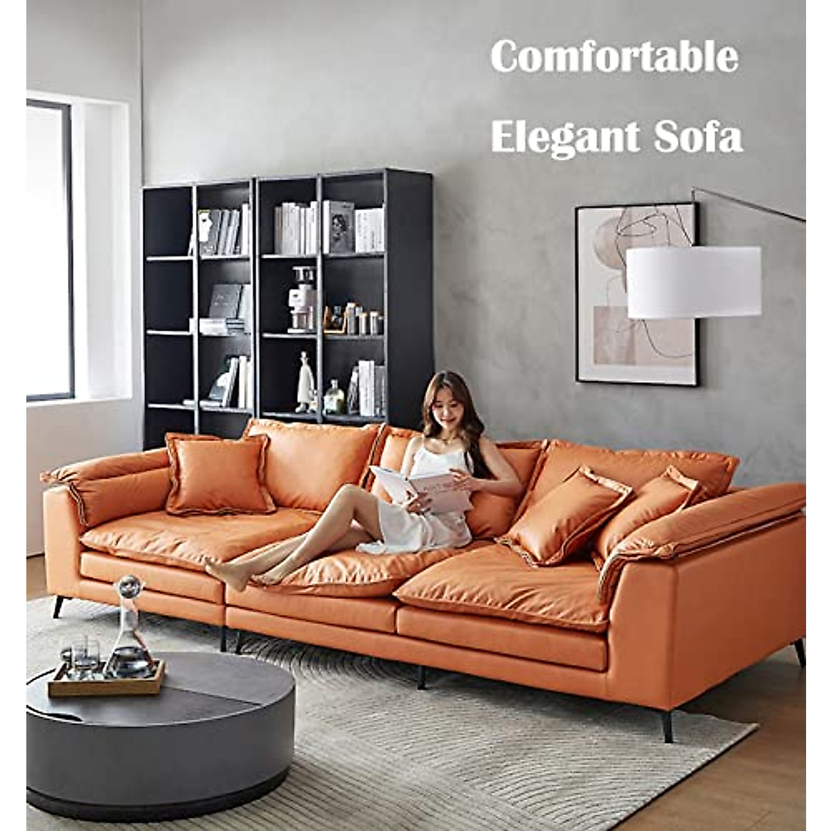 Sofa Couch Living Room Sofa with Cozy Throw Pillows Breathable Fabric Sofa Couch Carbon Steel Support Legs 2 Layers Soft Cushions Spacious Large Sofa for Living Room Office
