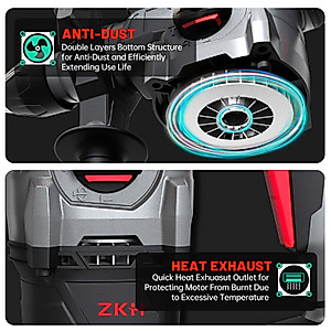 ZKH 1-1/4" SDS-Plus Rotary Hammer Drill for Concrete, 12.5 Amp Corded Heavy Duty Rotary Hammer with Safety Clutch, 4 Functions Vibration Control, Includes Chisels, Drill Bits, Grease and Carrying Case