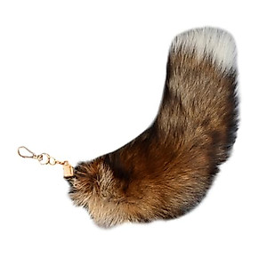 homeemoh Faux Animal Tail Keychain Fluffy Faux Fur Tail Pendant 15.75 Inch Long Tail Charms Keyring Holder for Handbag Backpack (Brown - Black)