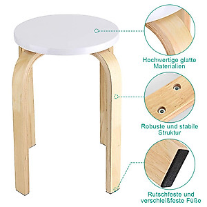 Cocoarm Wooden Round Stool,Anti-Slip Color Wood Stack Stool for Kitchen Home, Garden, Living and Class Room (White)