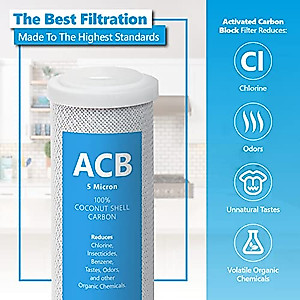 10 Pack Activated Carbon Block ACB Water Filter Replacement – 5 Micron, 10 inch Filter – Under Sink and Reverse Osmosis System