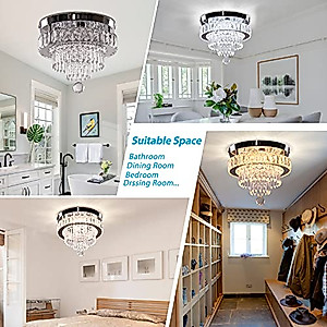 Cainjiazh 11.8" Dimmable Crystal Chandelier Crystal Ceiling Light Modern Crystal Chandeliers Flush Mount Ceiling Light Lamp Fixture for Dining Room Living Room Bedroom Hallway Remote Control