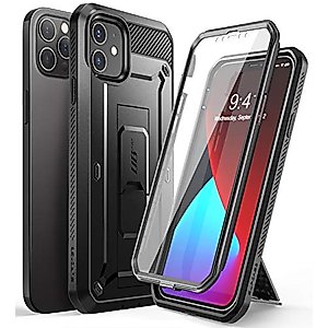 SupCase Unicorn Beetle Pro Series Case for iPhone 12 /12 Pro (2020 Release) 6.1 Inch, Built-in Screen Protector Full-Body Rugged Holster Case (Black)