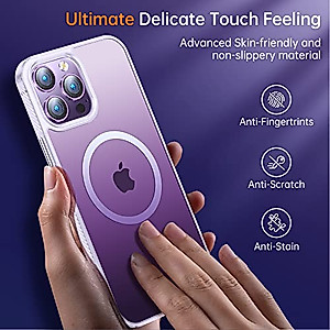 JUESHITUO Magnetic Defender Bicolor iPhone 14 Pro Max Case[Military Grade Protection] [Super Strong Magnets] Translucent Matte Case for iPhone 14 Pro Max Phone Case (6.7") (Clear to Purple)
