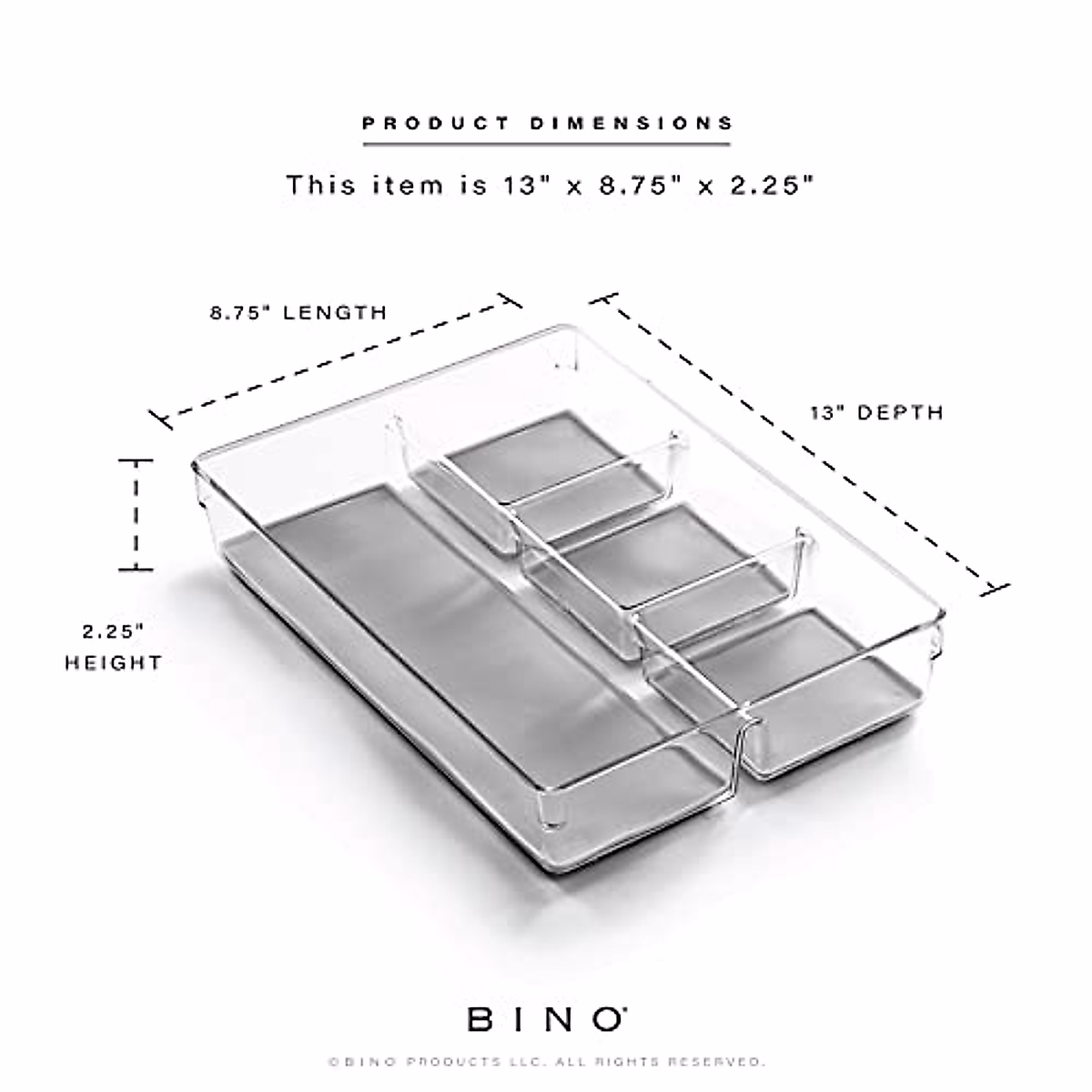 BINO | 4-Section Plastic Drawer Organizer Bin, Light Grey - 2 Pack | THE ARTISAN+ | Multi-Purpose | Soft-Grip Lining and Non-Slip Rubber Feet | Durable | BPA-Free | Desk Drawer Organizer | Vanity Org