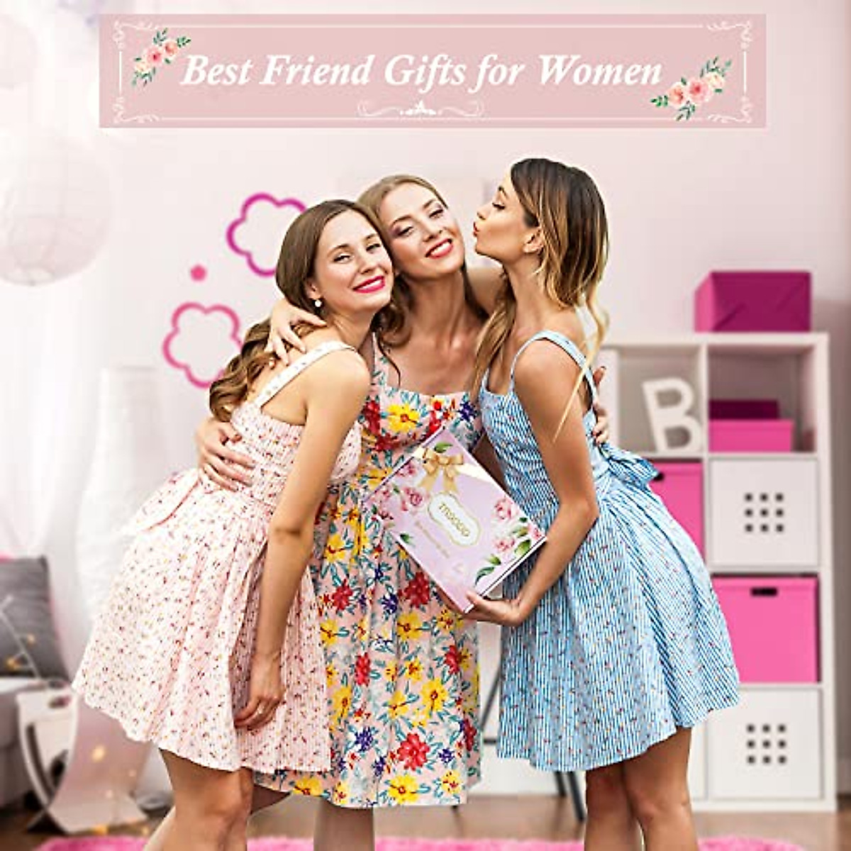 Floral Ini-tial Large Tote Bag for Women, Can-vas Beach Bag w Makeup Bag, Personalized Friend 50th Birthday Bridesmaid Bridal Shower Mothers Day Gifts w Inner Pocket, Top Zi-pper, Gift Box, Card J