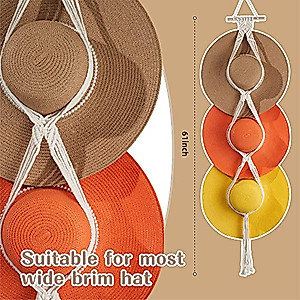 Boho Hat Hangers for Wall, Hat Organizer, Wall Hanging Hat Holder, Bohemian Hand Weaving Hat Storage and Hat Display for Straw Hats and Wide Brim Hats, Decorative Hat Rack for Closet and Door (WHITE)