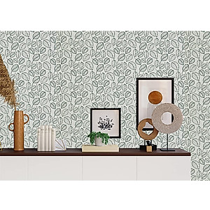Green leaf wallpaper Green peel and paste wallpaper Self-adhesive wallpaper Green wallpaper Modern natural leaf wallpaper Waterproof removable leaf wallpaper Home decoration wallpaper 17.7”×197”