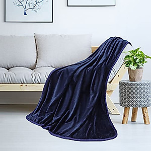 PiccoCasa Flannel Fleece Blanket Soft Lightweight Warm Fuzzy Blanket for All-Seasons, Luxury Comfy Decorative for Couch Living Room 50"x60" Navy Blue