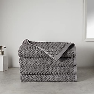 Amazon Basics Odor Resistant Textured Bath Towel, 30 x 54 Inches - 4-Pack,Cotton, Dark Gray