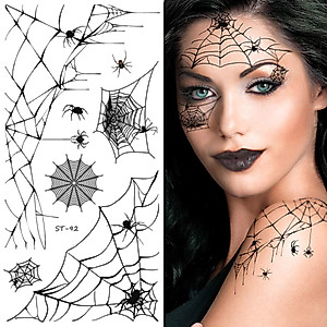 Supperb® Temporary Tattoos - Horror Cobweb Spider Web Halloween Face Tattoos (Set of 2)