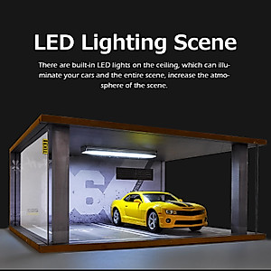 cxiiuui 1/18 Scale Display Case Car Garage Moldel with LED Light and Acrylic Cover Wooden Diecast Car Show Case 2 Parking Spaces Grey