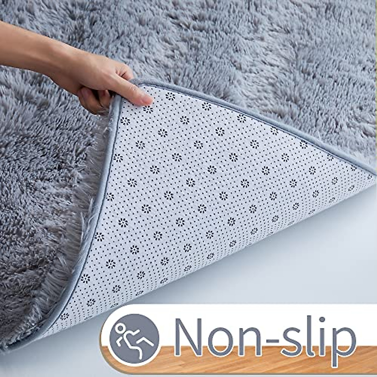 GKLUCKIN Shag Ultra Soft Area Rug, Fluffy 8'x10' Light Grey Rugs Plush Fuzzy Non-Skid Indoor Faux Fur Rugs Furry Carpets for Living Room Bedroom Nursery Kids Playroom Decor