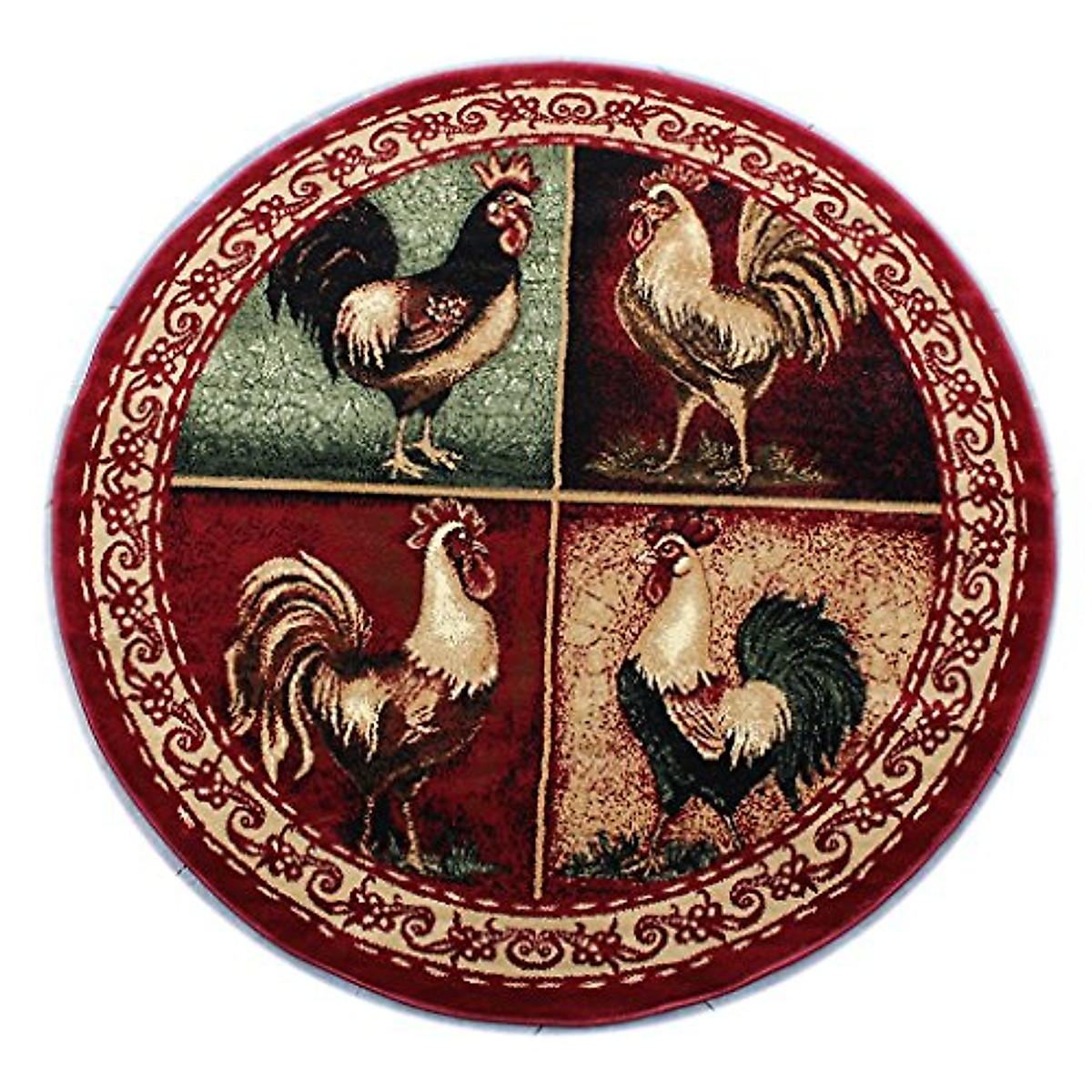 Rooster Style Round Area Rug Design L-379 (5 Feet 5 Inch X 5 Feet 5 Inch) Round