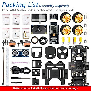 FREENOVE 4WD Car Kit for ESP32-WROVER CAM (Included), Dual-core 32-bit 240 MHz Microcontroller, Camera, Dot Matrix, Obstacle Avoidance, Line Tracking, Light Tracing, Colorful Light, App