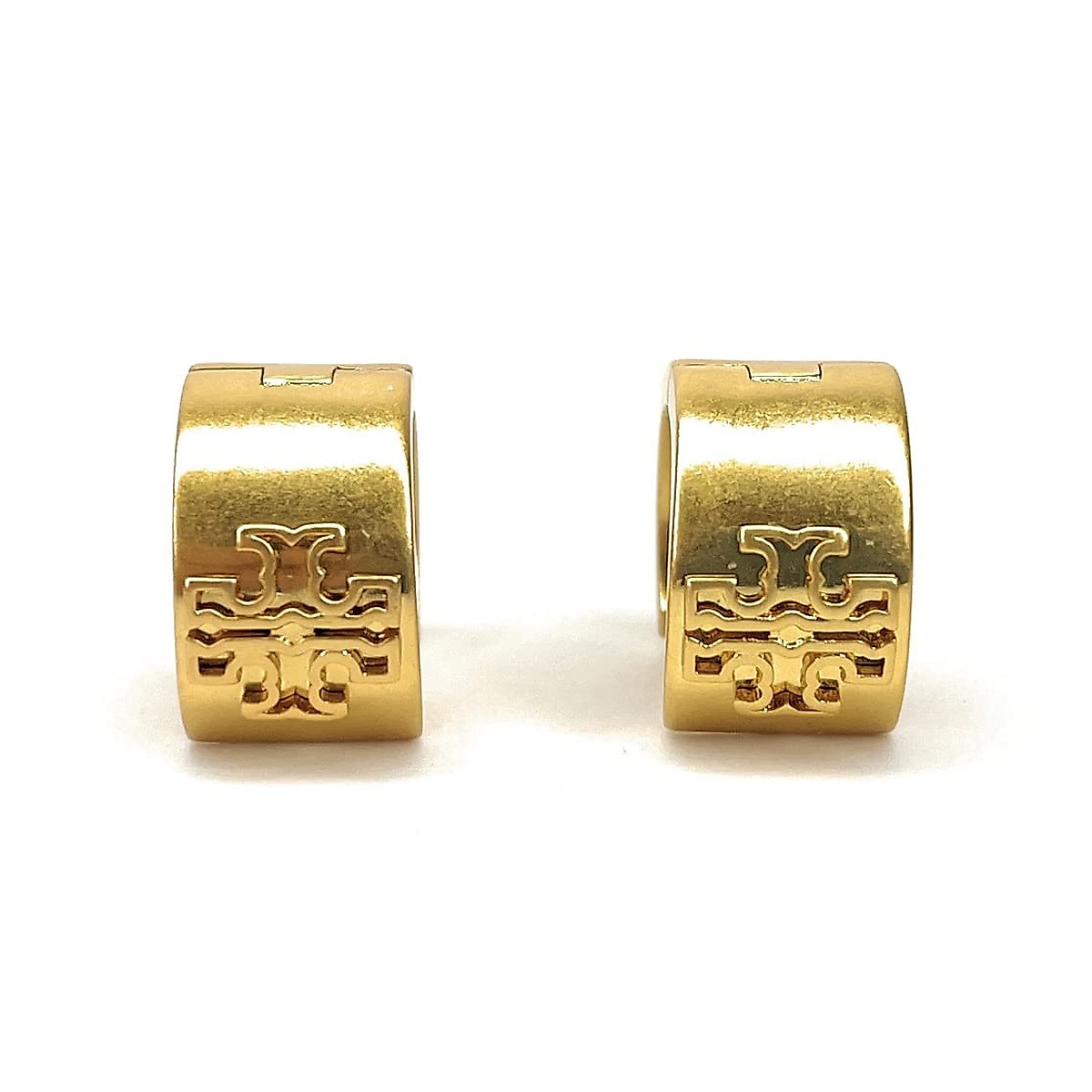 Tory Burch Britten Huggie 134832 Rolled Brass 715, Small & Wide Hoop w Double T Logo