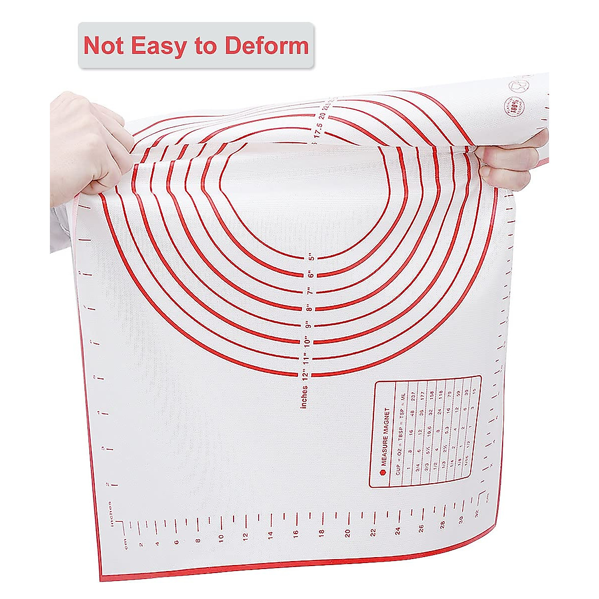 Silicone Dough Mat Non Stick Pastry Mat with Measurement Silicone Mats for Kitchen Counter Reusable Baking Mat Pie Crust Mat with Oil Brush and Dough Scraper(24" x 32",Red)