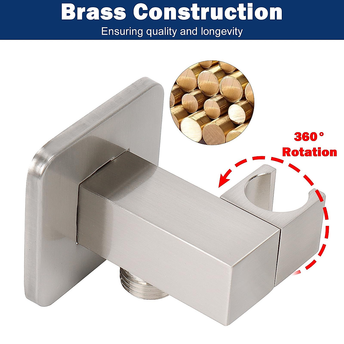 NearMoon Brass Hand Held Shower Head, Luxury High Pressure Showerhead Kit with Wall Connector and Hose Set, for Bathroom Showering System Contemporary Square Style (Brushed Nickel)