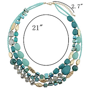 COIRIS Multi Layer Shell Beaded Statement Necklace for Women Jewelry (N0001-Teal)