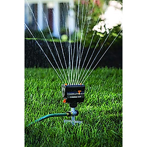 Melnor 65137AMZ Mini Turbo Oscillating Sprinkler on Step Spike, Quick Connect Bundle, Black, Yellow