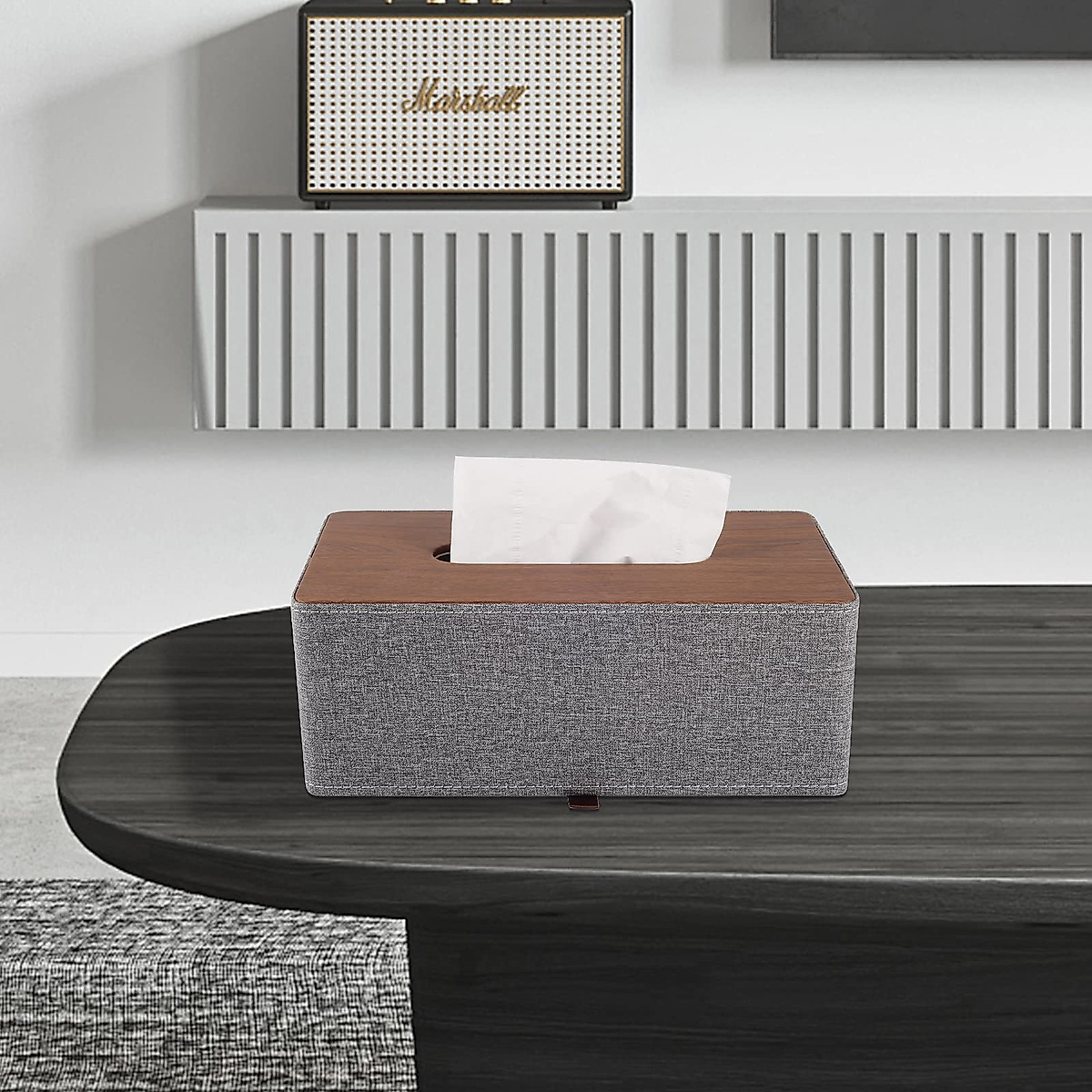 XNONE Tissue Box Cover Rectangle Kleenex Box Holder PU Leather Facial Organizer with Magnetic Bottom,Decorative Napkin Caddy for Vanity Dresser Night Stand Table Countertop Home Office Car,Grey