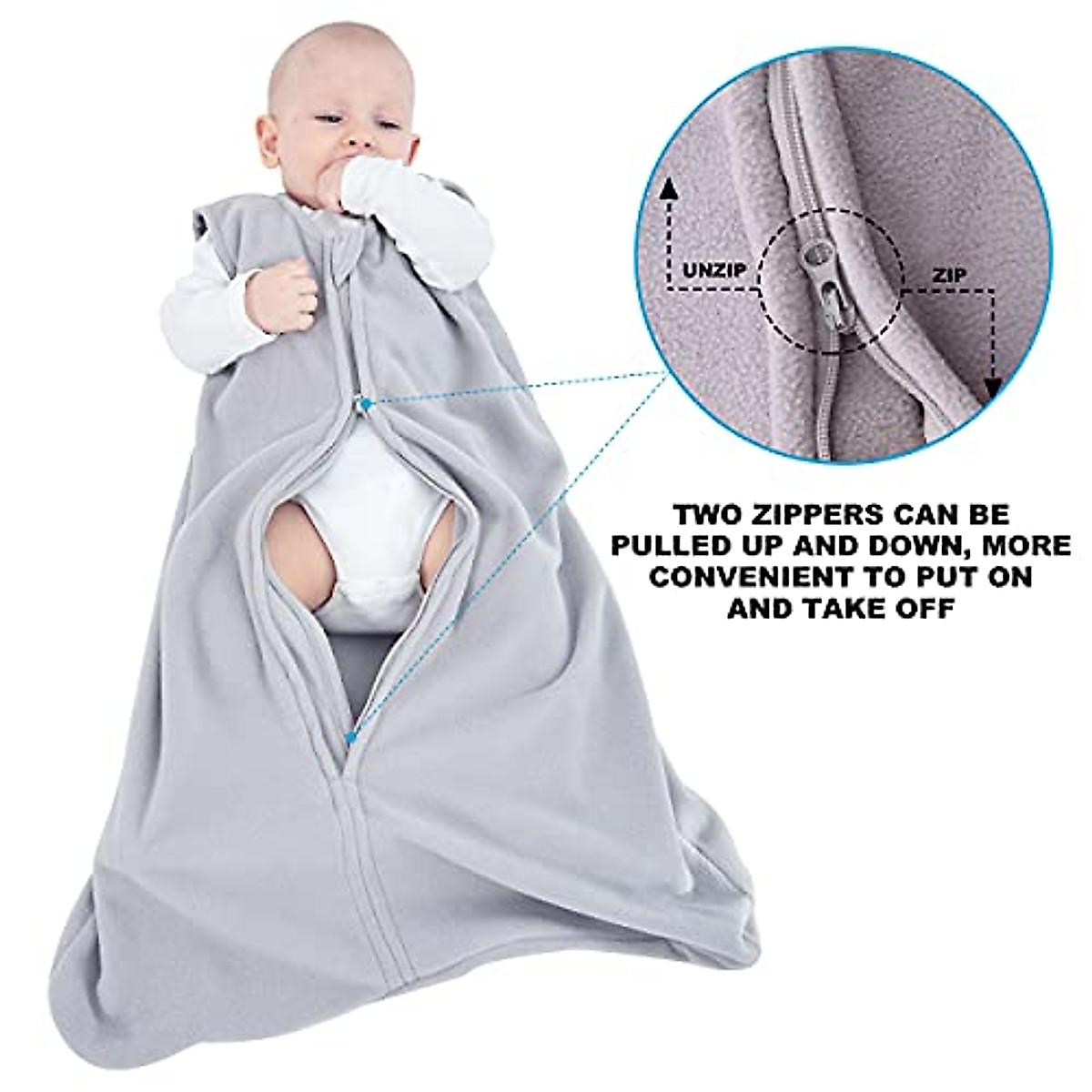 All Season Micro-Plush Baby Wearable Blanket, Ultra light - Unisex Clothes for Toddlers, Sleeveless Warm Soft Plush Sleep Bag and Sack with Inverted Zipper (TOG 1, Medium, Age 0-12 Months) - Grey