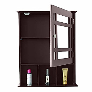 Wooden Bathroom Wall Cabinet Medicine Cabinet Storage Organizer with Mirror Door and Adjustable Shelf, Espresso Finish (White)